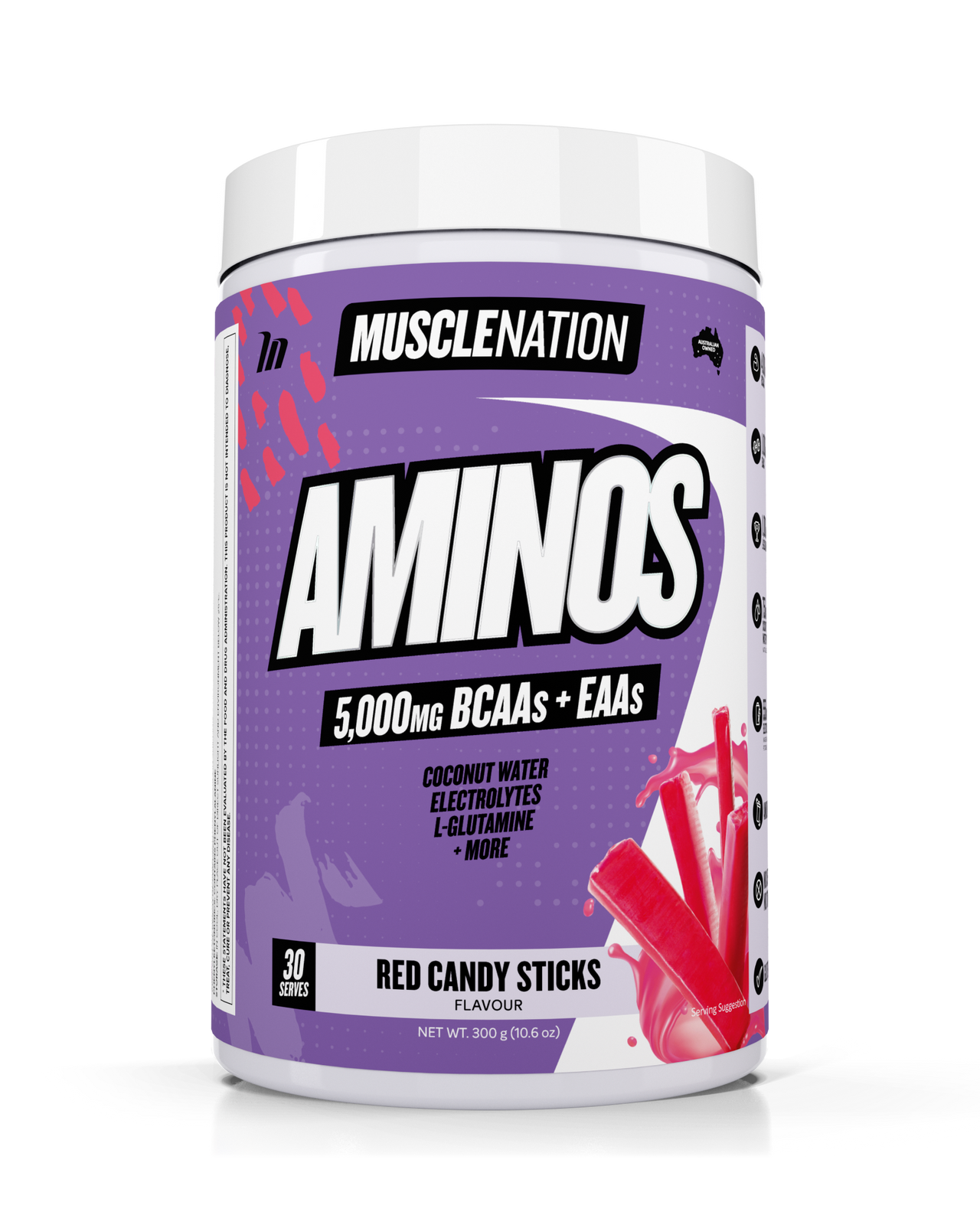 AMINOS + HYDRATION - Red Candy Sticks - 30 serves - Muscle Nation