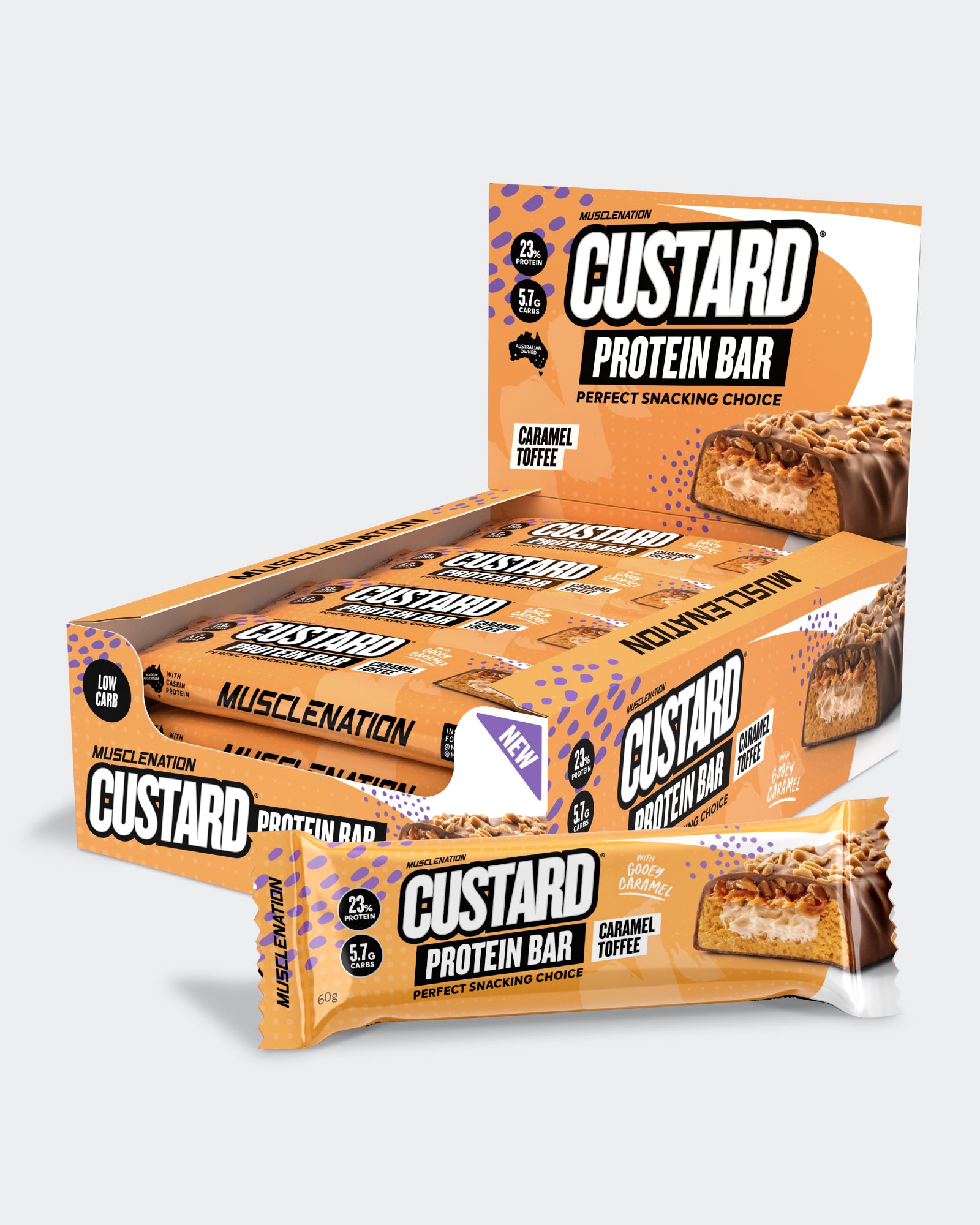CUSTARD Protein Bar - Caramel Toffee - Box of 12 - Muscle Nation