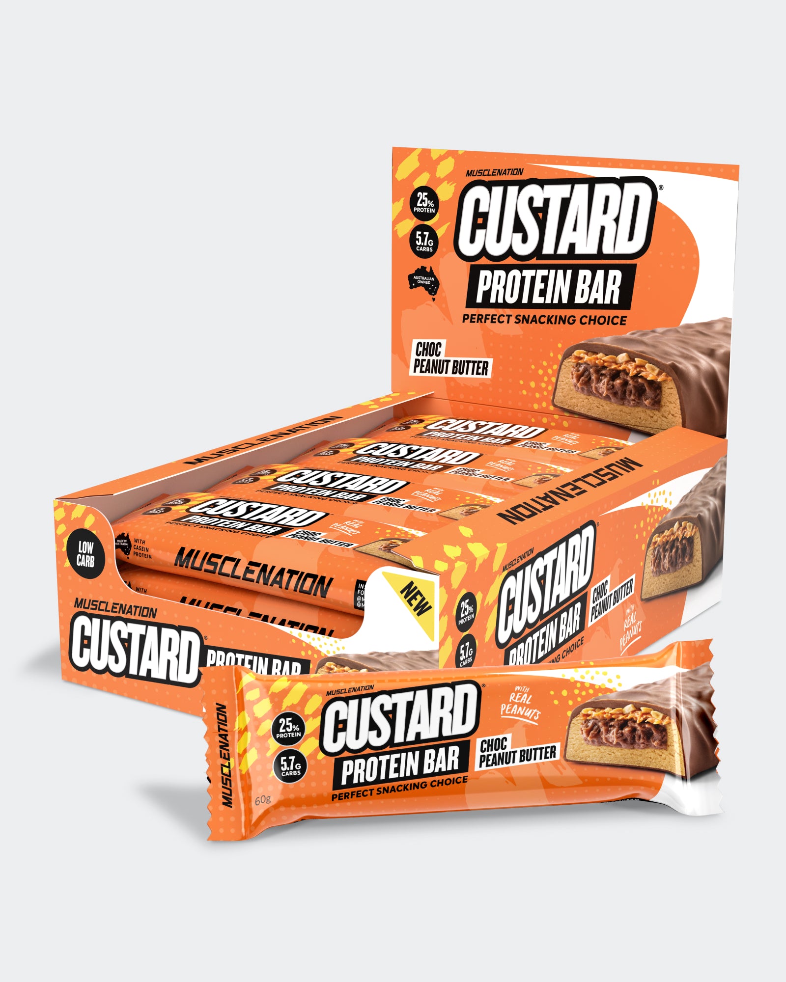 CUSTARD Protein Bar - Choc Peanut Butter - Box of 12 - Muscle Nation