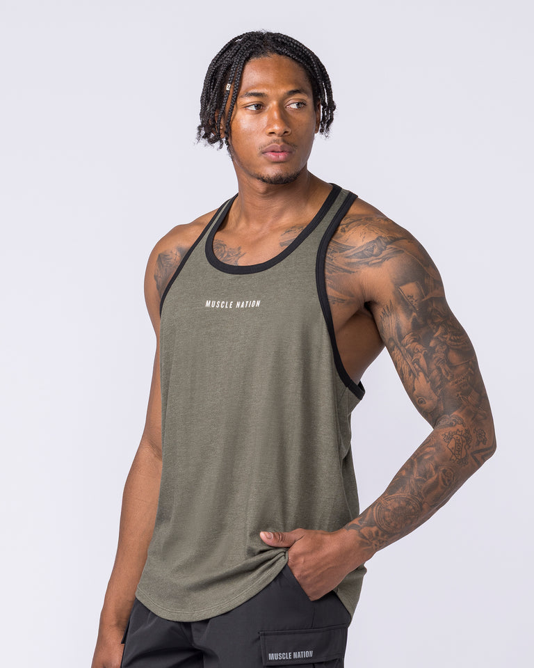 Striker Y Back Singlet - Dark Khaki Marl – Muscle Nation