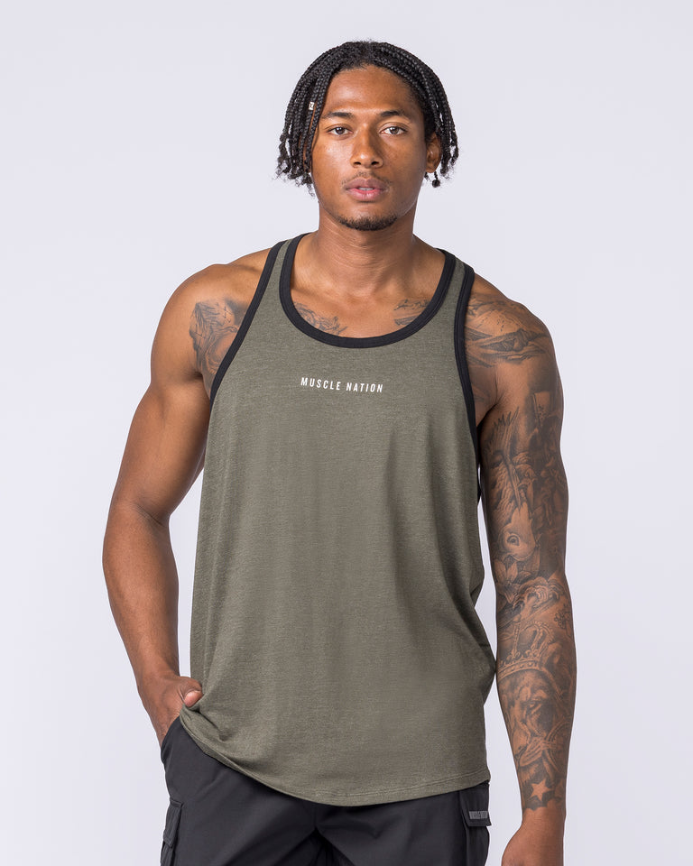 Striker Y Back Singlet - Dark Khaki Marl – Muscle Nation